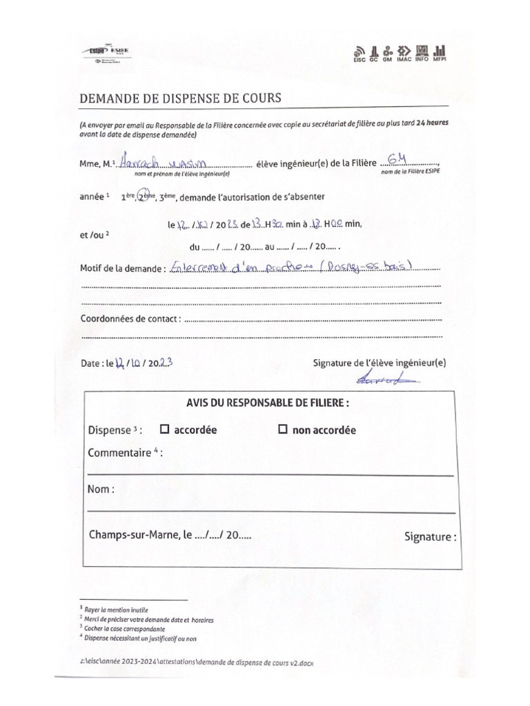 Demande de Dispense de Cours | PDF