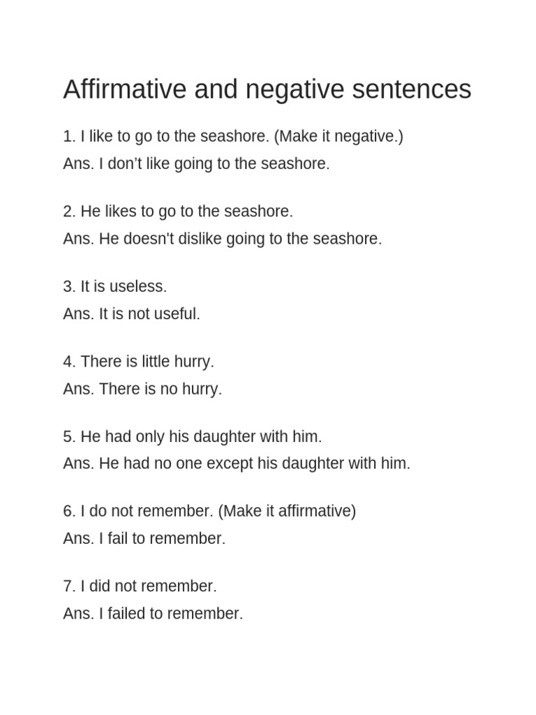 Affirmative and Negative Sentence Conversions | PDF