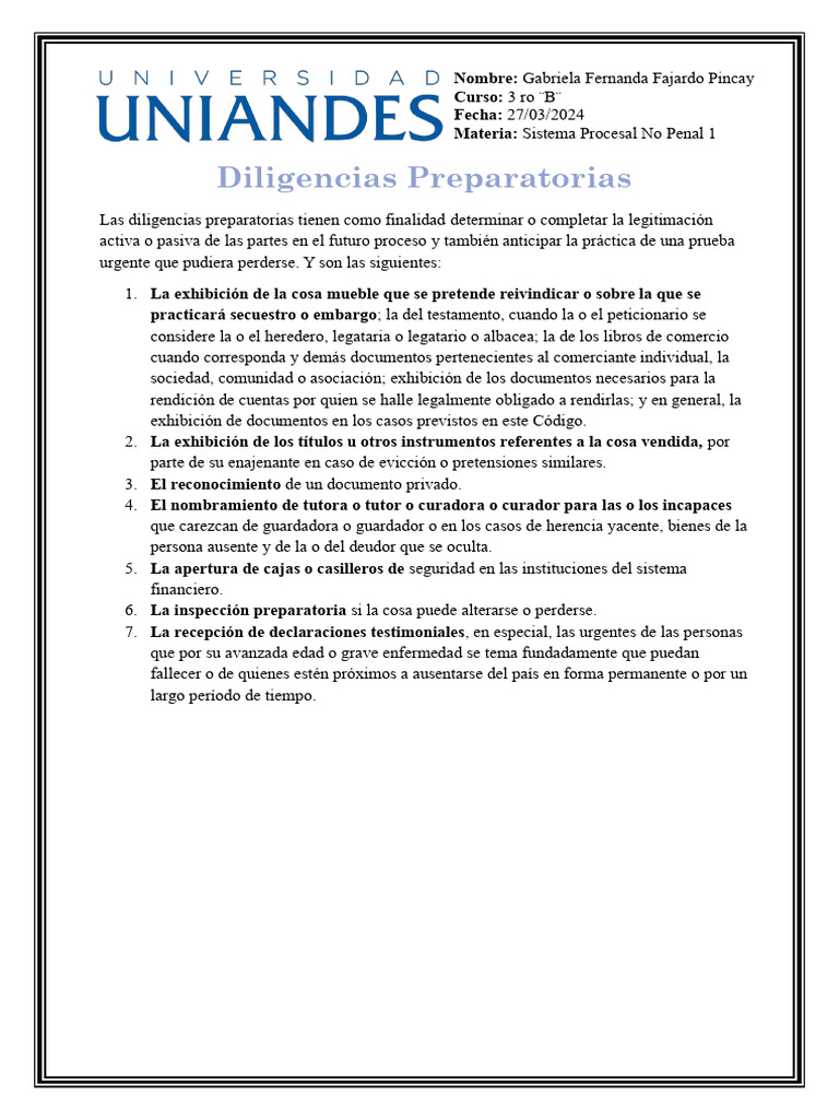 Diligencias Preparatorias | PDF