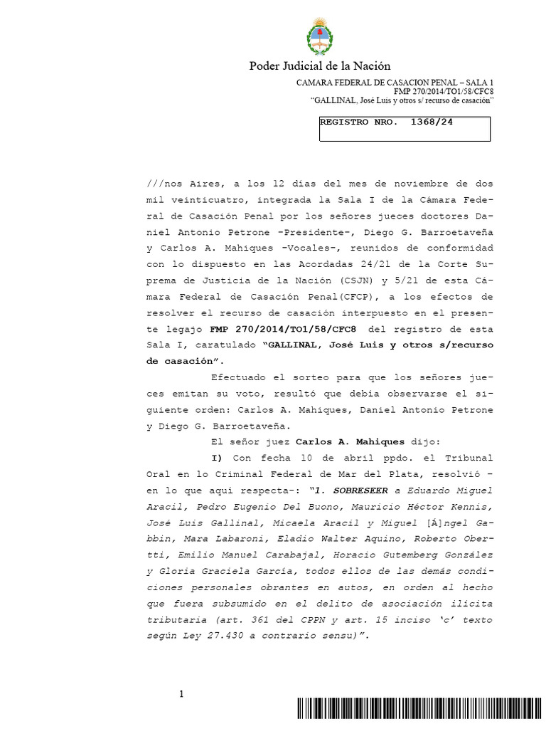 Sentencia Causa SOBREMONTE C Mara Casaci N Penal 1731529093 | PDF | Queja | Esfera pública