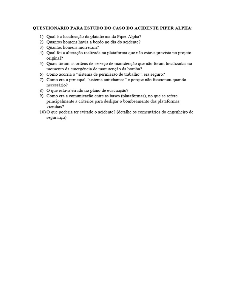 Questionário Piper Alpha | PDF