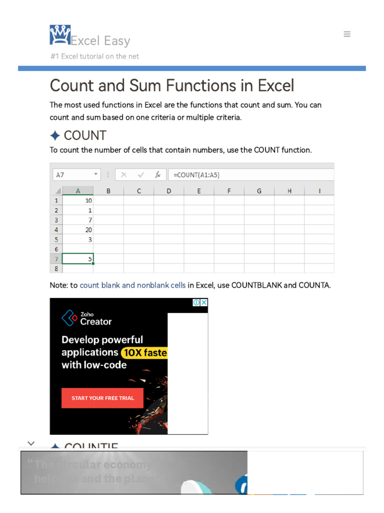 Count and Sum Functions in Excel - Complete Tutorial | PDF | Microsoft ... Count and Sum Functions in Excel - Complete Tutorial | PDF | Microsoft ...