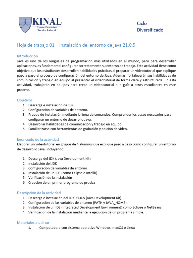 TE HojaDeTrabajo 01 B2 | PDF | Entorno de desarrollo integrado | Java (lenguaje de programación)