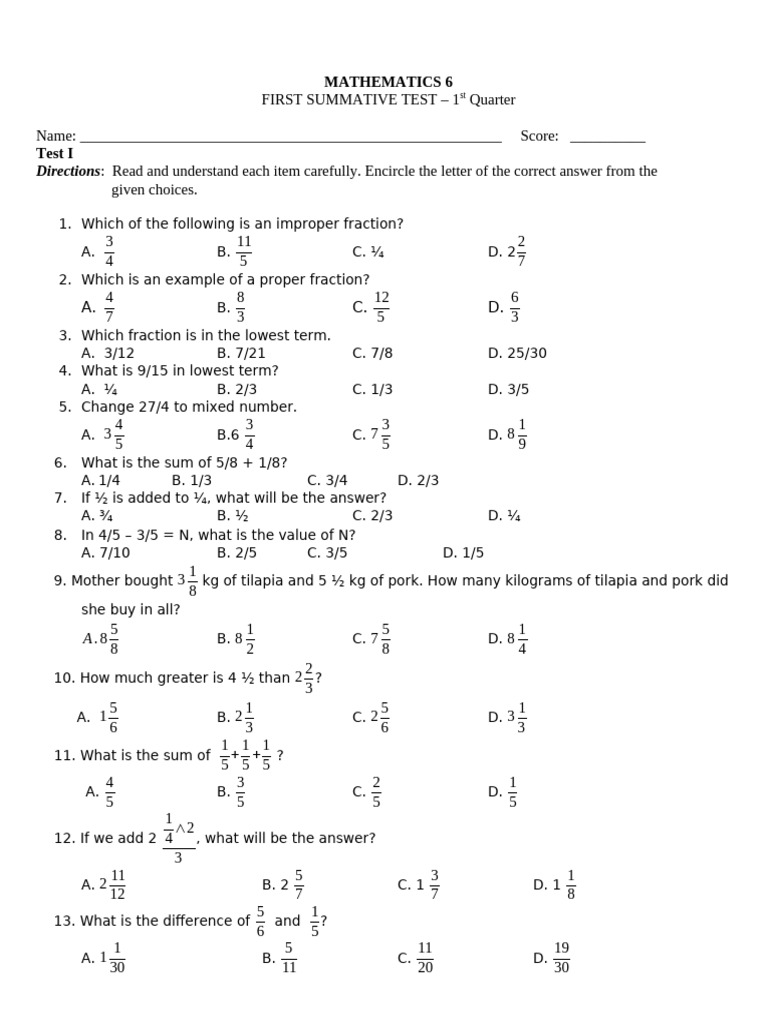 Summative #1 in Math Final | PDF | Elementary Mathematics | Arithmetic