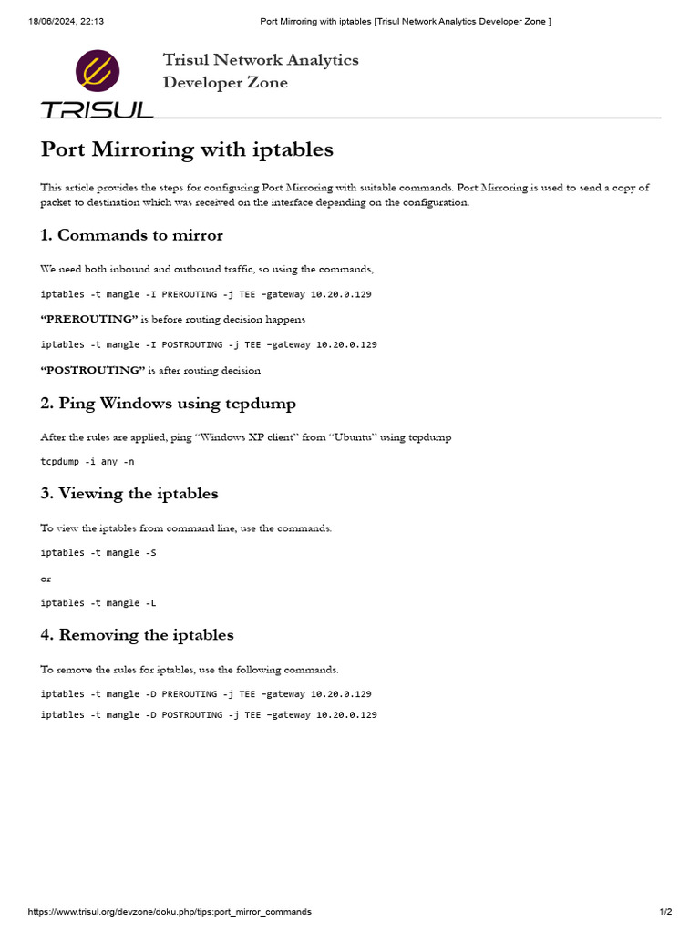 Port Mirroring With Iptables | PDF