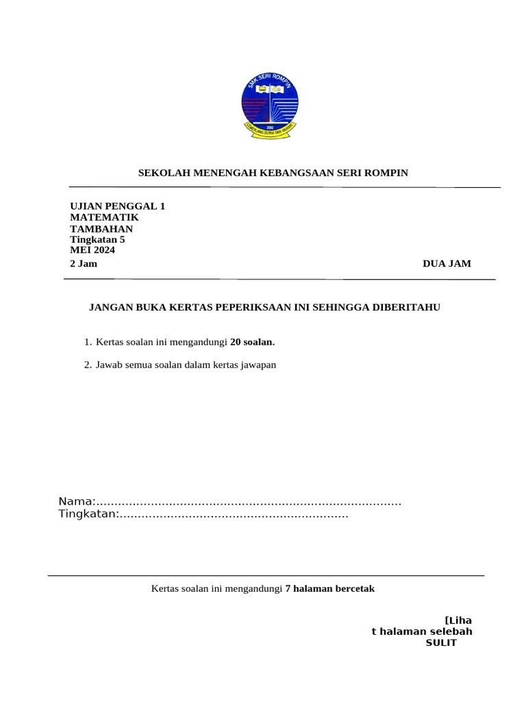 1.2023 K1 Soalan Sej (Trial Melaka) | PDF