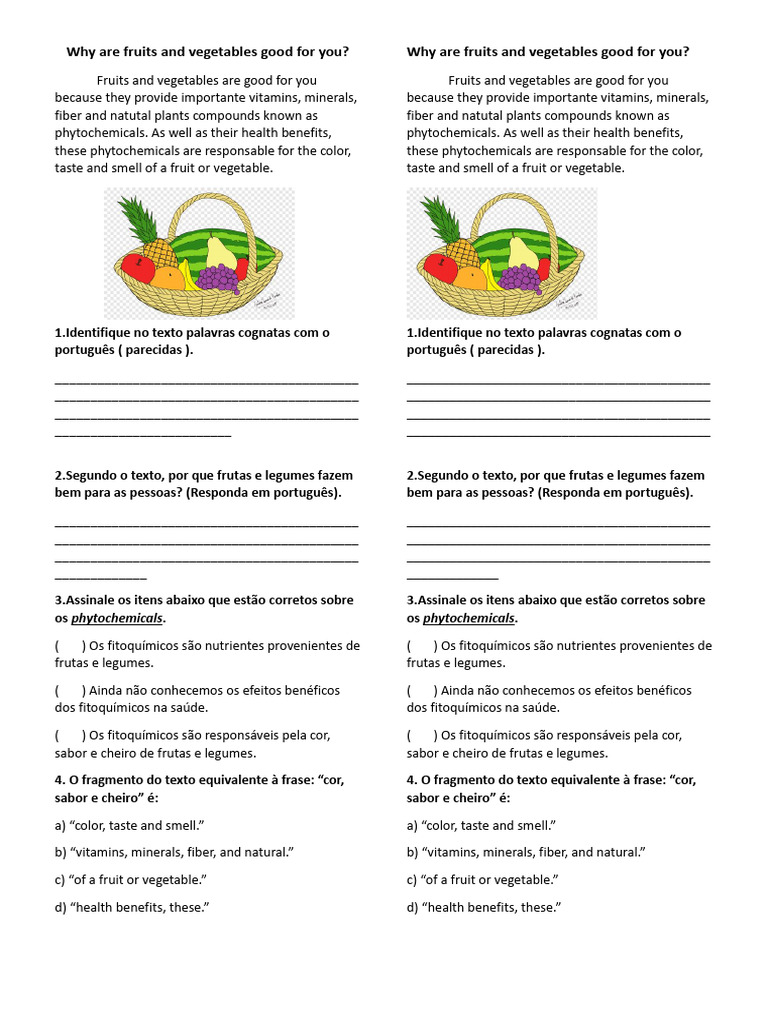 Why are fruits and vegetables good for you cognatas | PDF