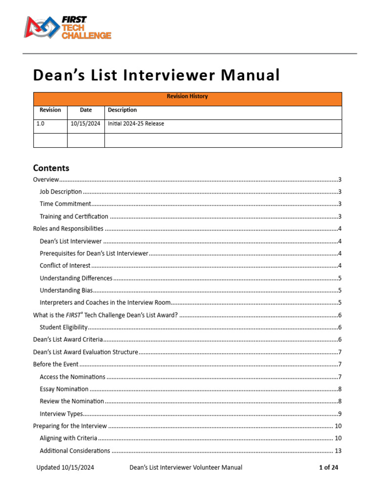 Dean's List Interviewer Volunteer Guide | PDF | Leadership | Perception