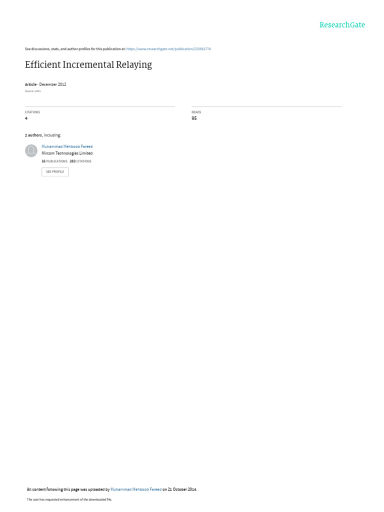 Efficient Incremental Relaying | PDF | Signal To Noise Ratio | Information And Communications ...