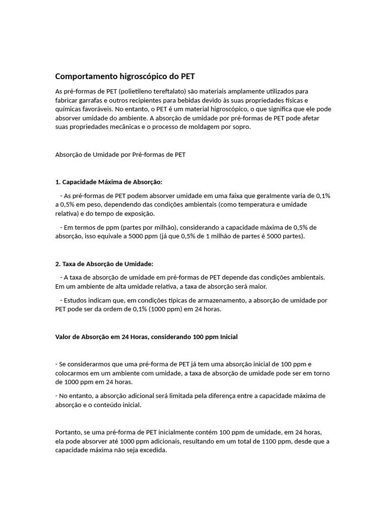 Comportamento Higroscópico do PET | PDF | Umidade