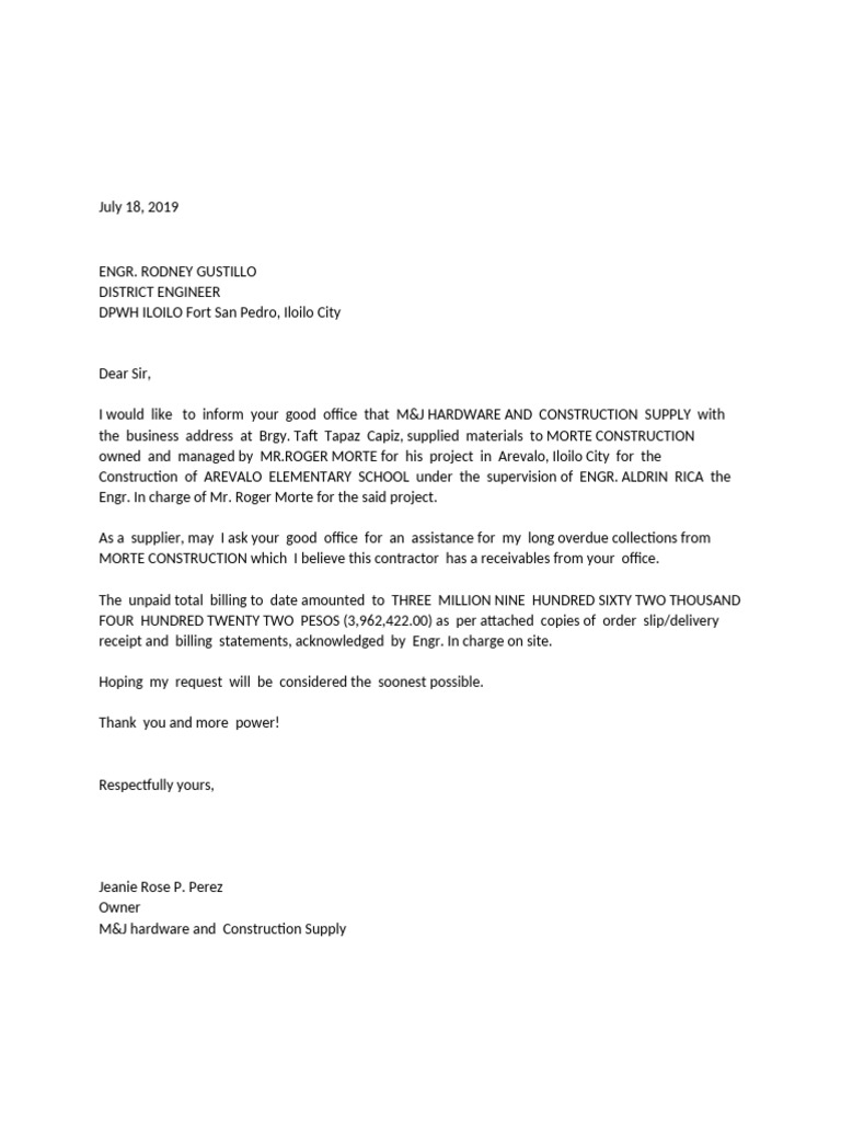 letter to dpwh 1 | PDF