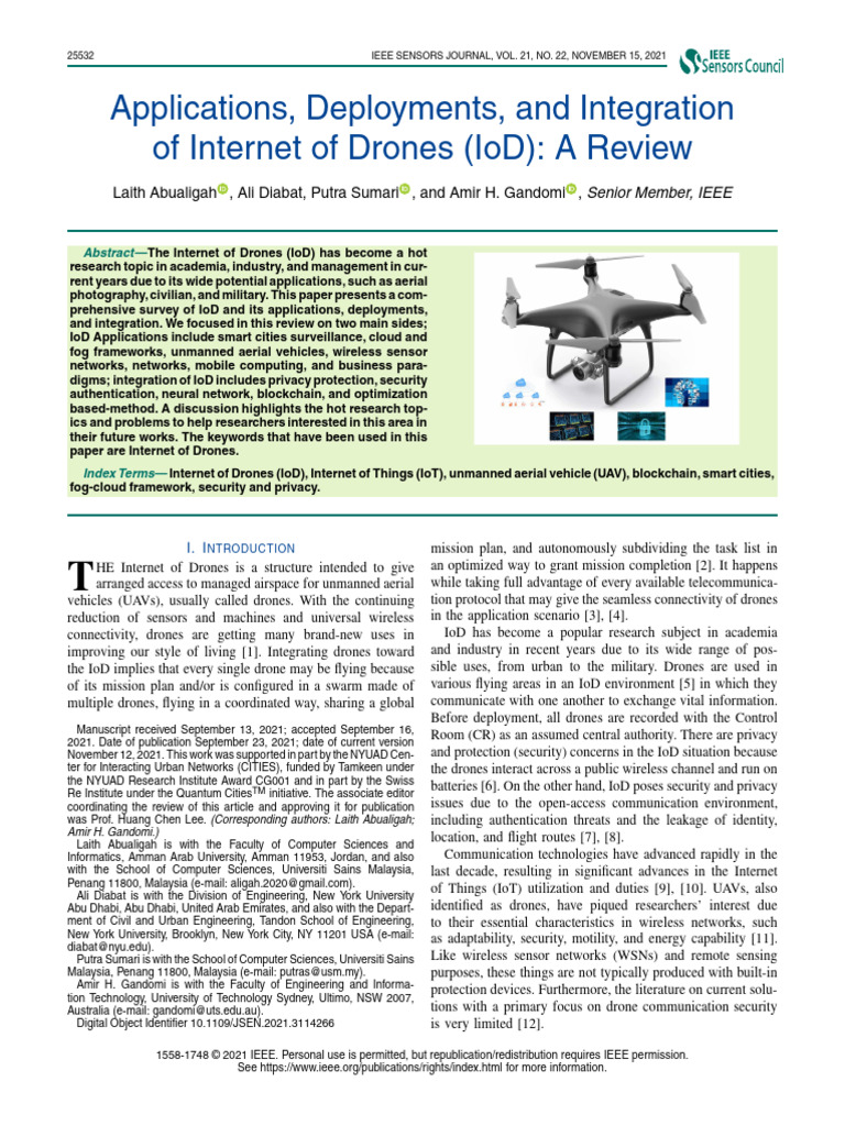 Applications_Deployments_and_Integration_of_Internet_of_Drones_IoD_A_Review | PDF | Unmanned ...