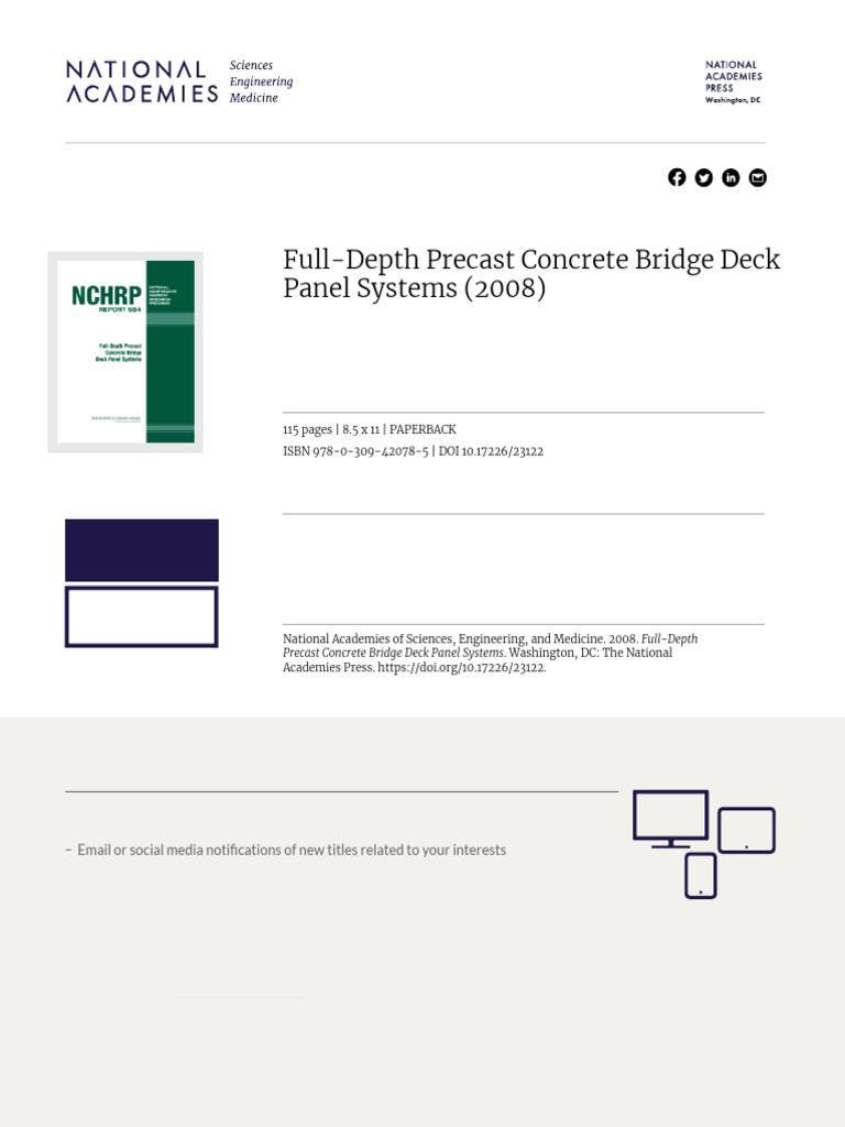 Full-Depth Precast Concrete Bridge Deck Panel Systems (2008) | PDF | Precast Concrete | Concrete