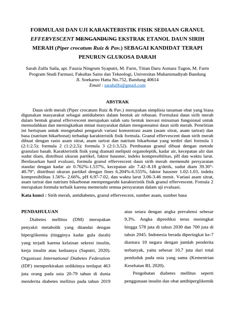 Granul Effervescent Daun Sirih Merah untuk Diabetes | PDF