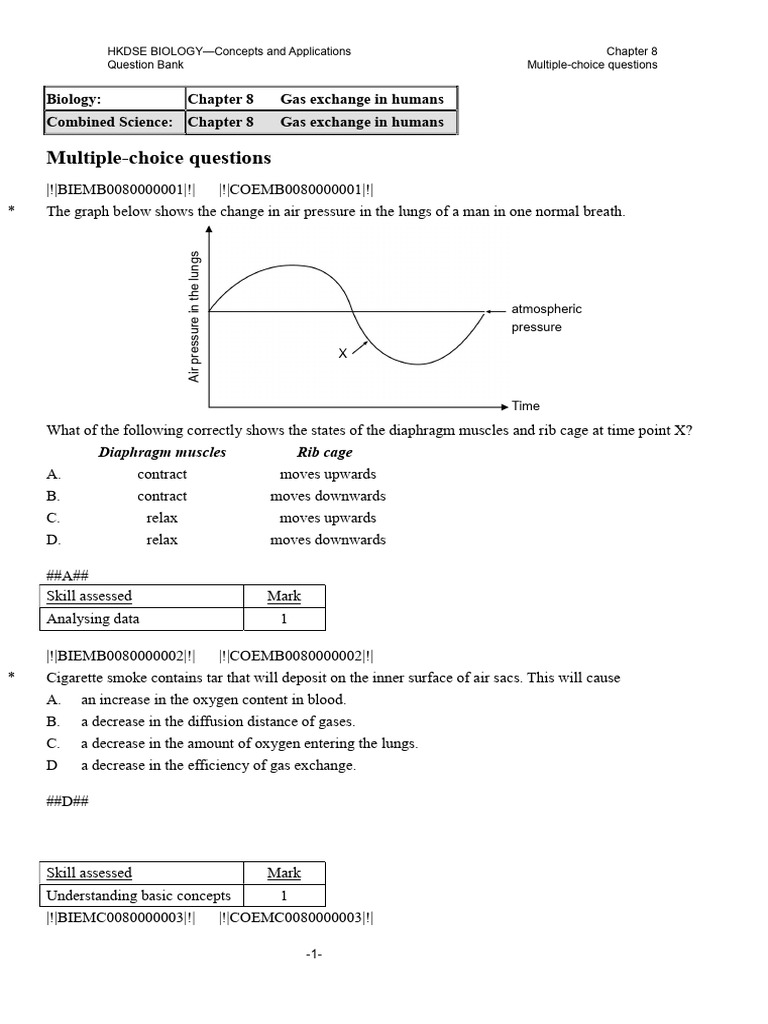 HKDSE Biology Chapter 8 Question Bank | PDF | Lung | Respiratory System