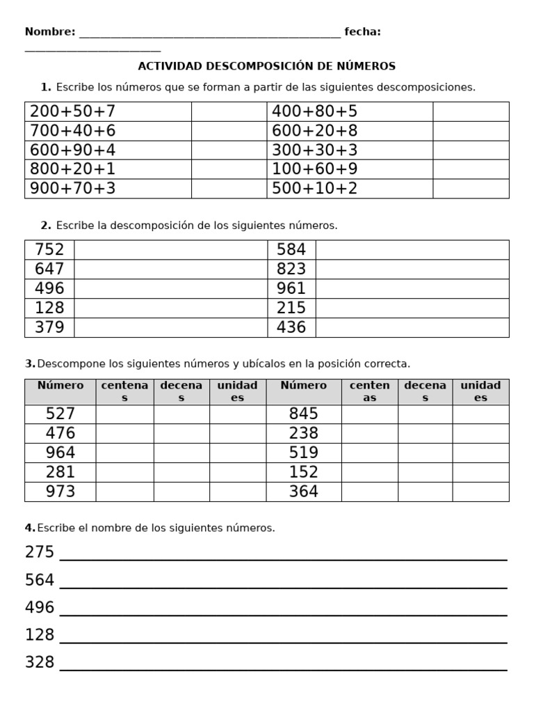 Actividades de Descomposición Numérica | PDF