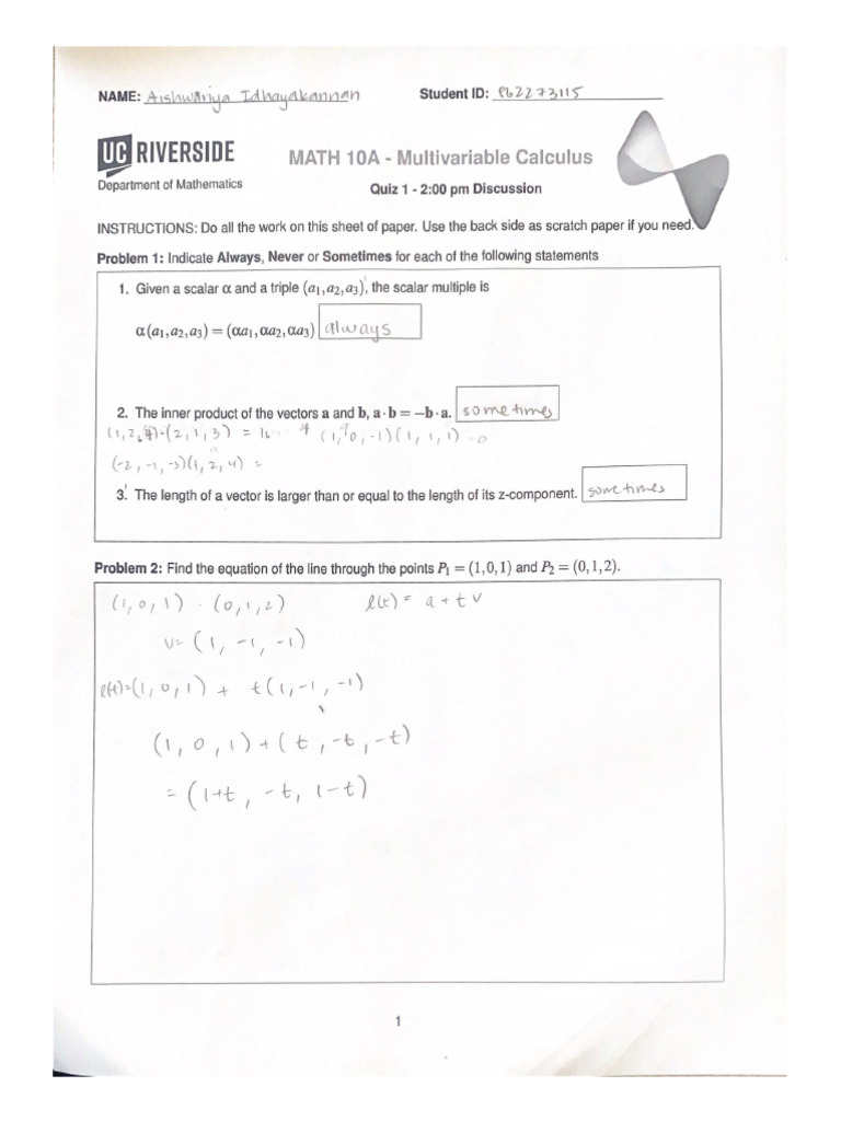 MATH 10A - Multivariable Calculus | PDF