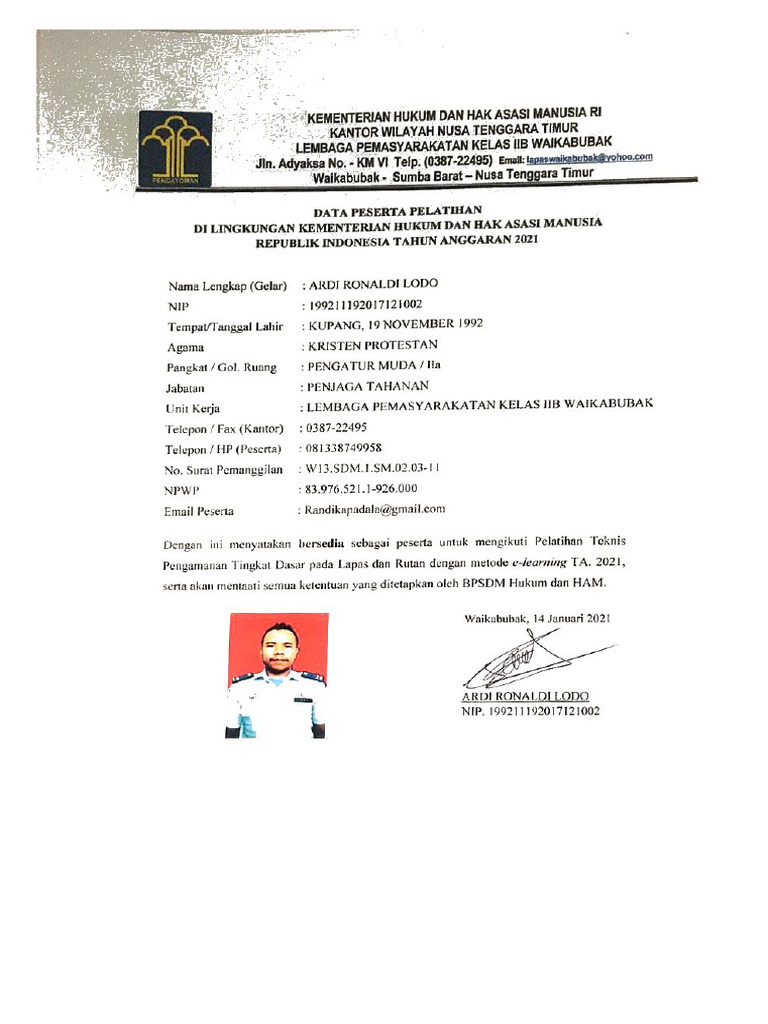 3a.b. Data Peserta Diklat Dari Biro Kepegawaian Dikirim Ke BPSDM (Data Di Biro Kepegawaian) | PDF