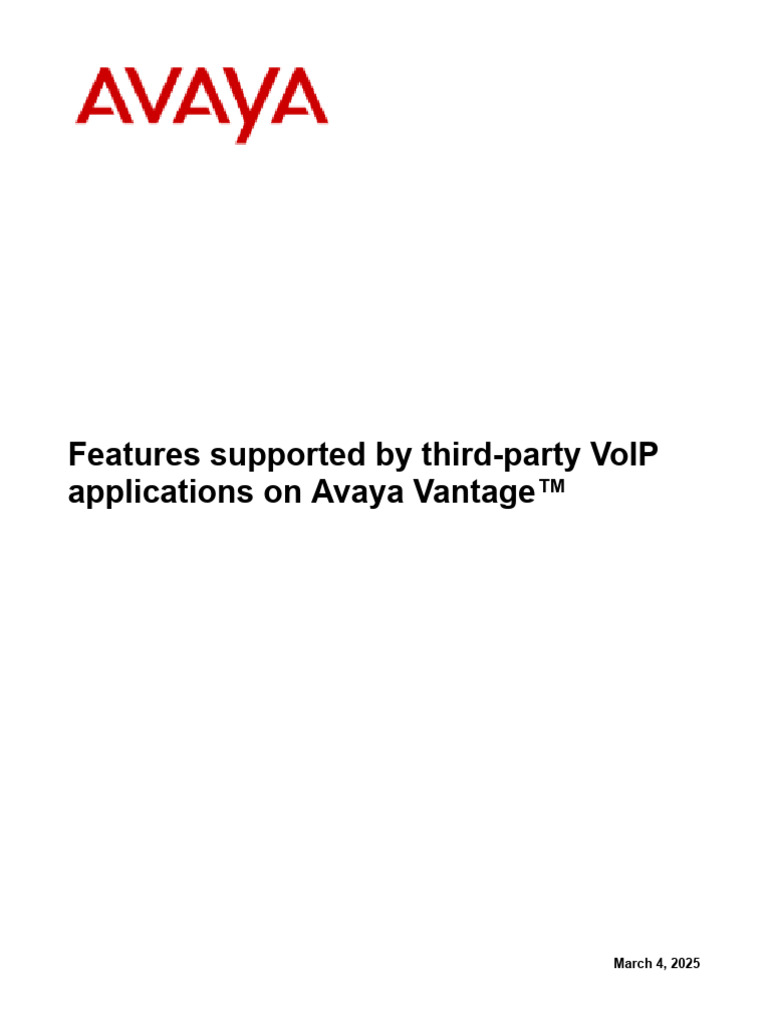 Features Supported by Third-Party Voip Applications On Avaya Vantage ...