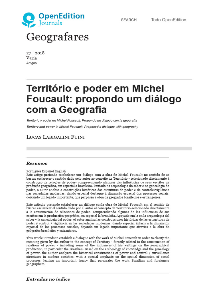 Território e Poder em Michel Foucault - Propondo Um Diálogo Com A Geografia | PDF | Michel ...