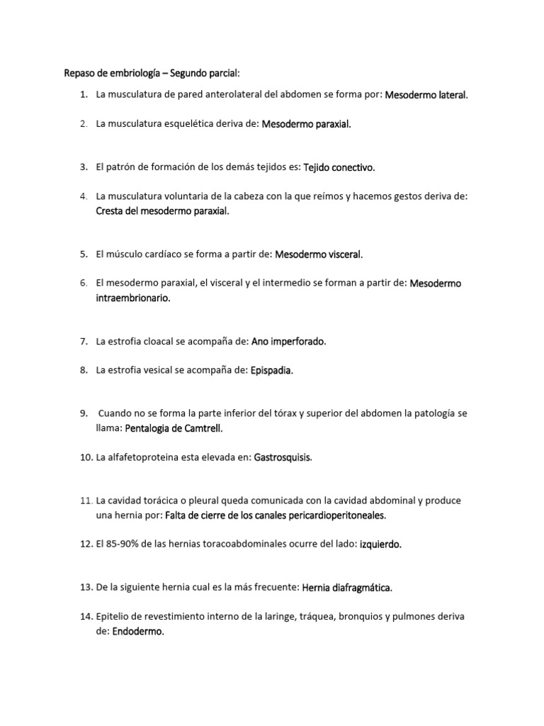 Repaso De Embriología Segundo Parcial Alexa Marie Pdf Abdomen