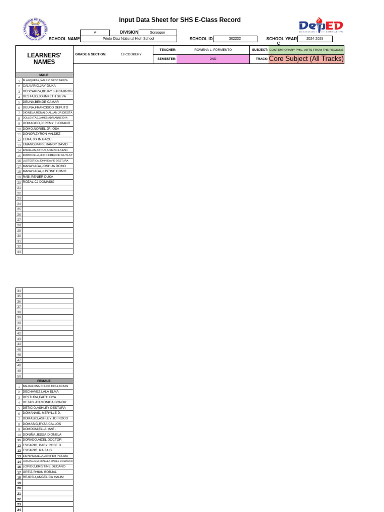 SHS E-Class Record 2024-2025 | PDF