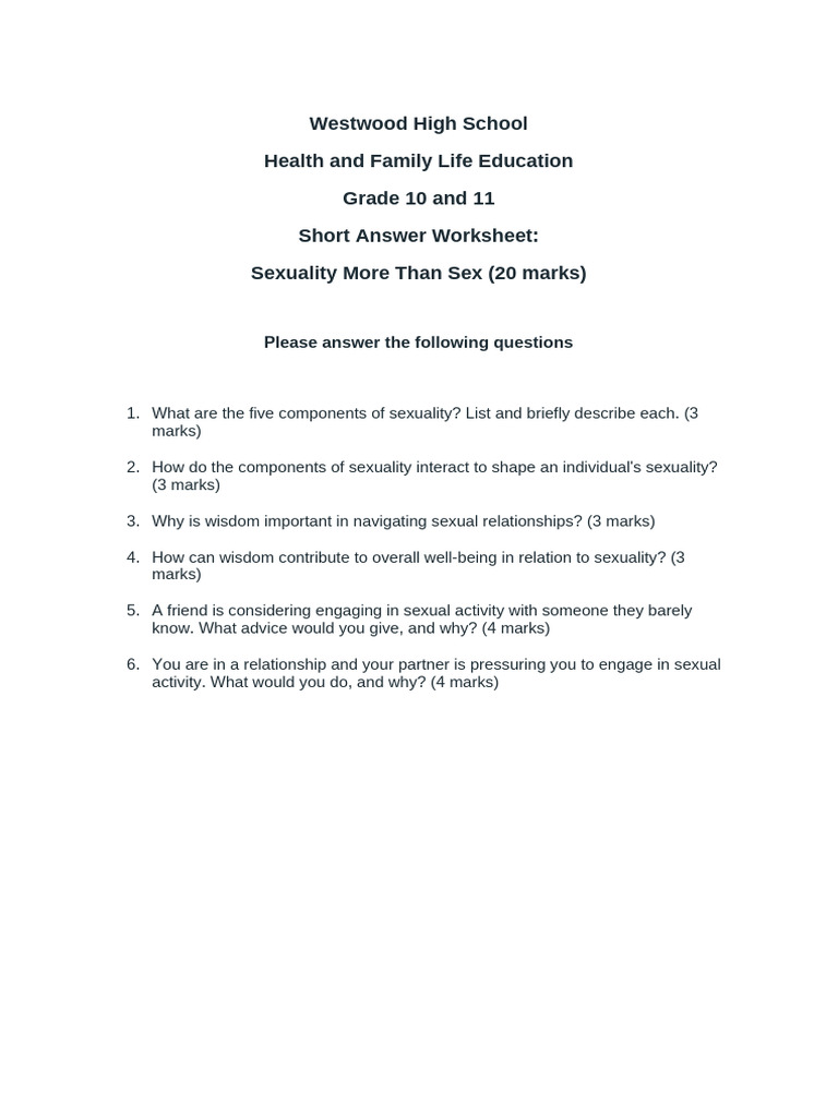 Sexuality More Than Sex Worksheet | PDF