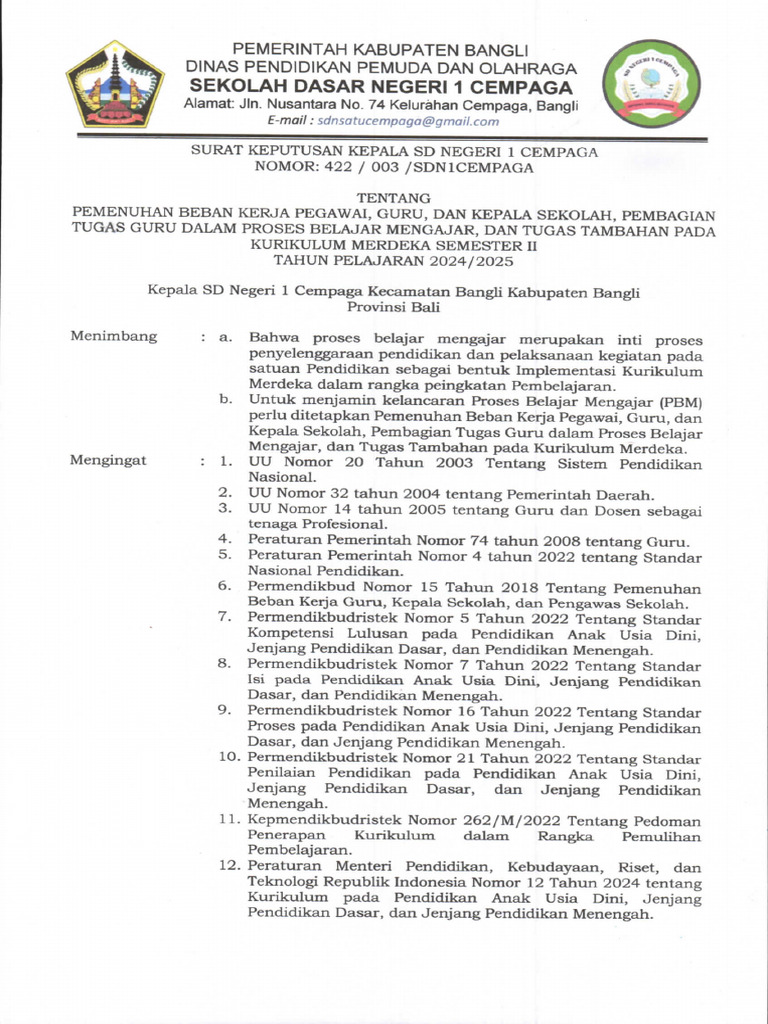 SK PEMBAGIAN TUGAS SM II TP 2024-2025 | PDF