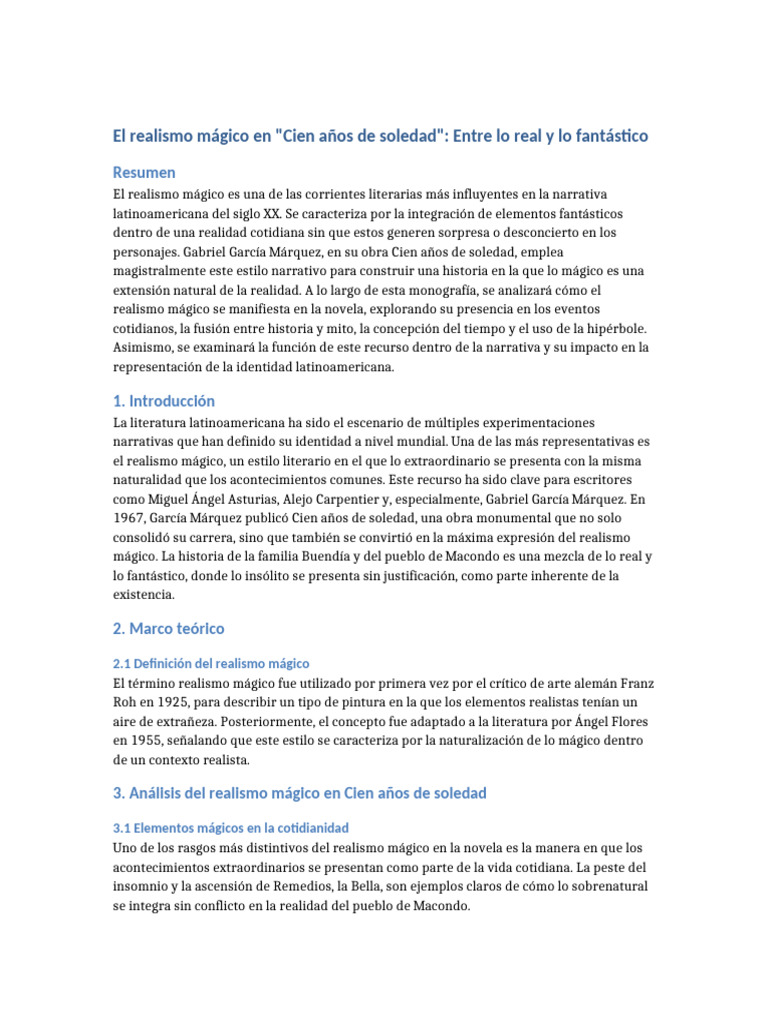 Realismo mágico en Cien años de soledad | PDF | Gabriel García Márquez ...
