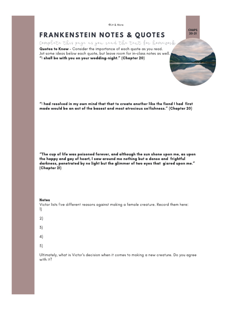 Frankenstein Quotes Chapters 20-21 | PDF