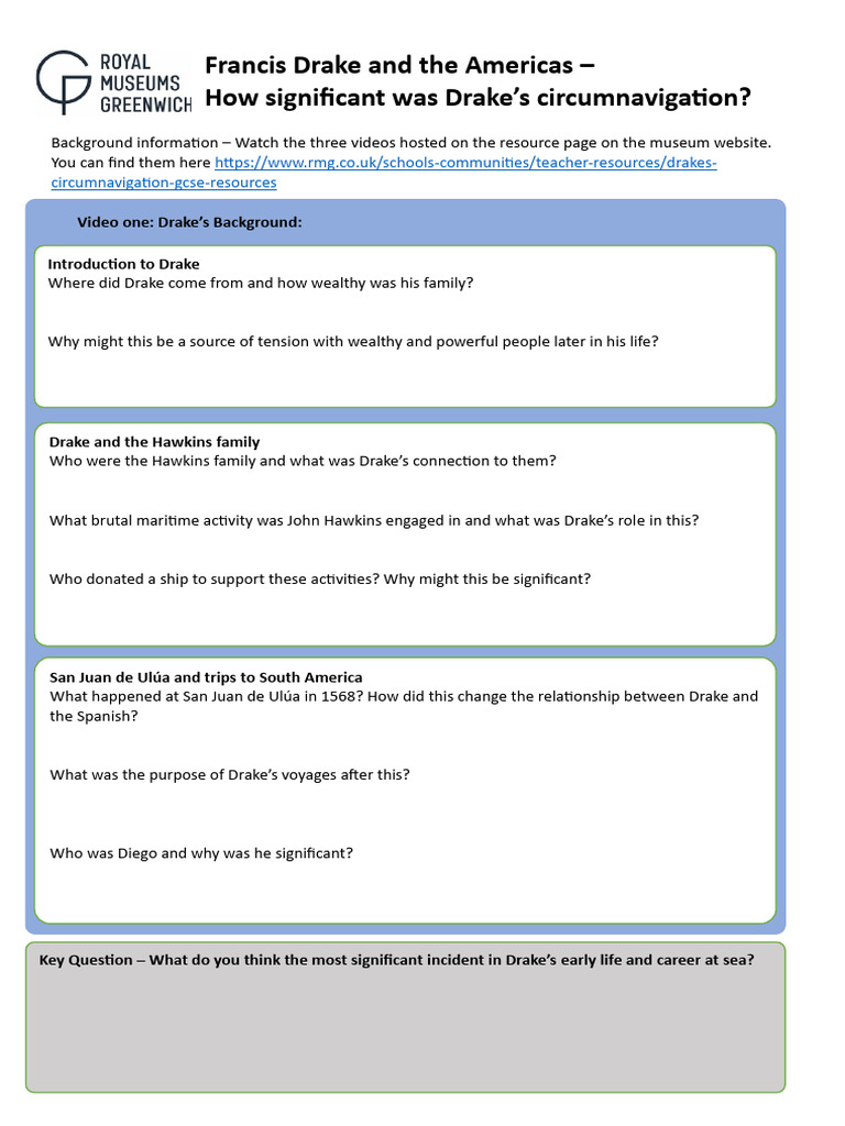 Francis Drake Circumnavigation Video Workpack | PDF