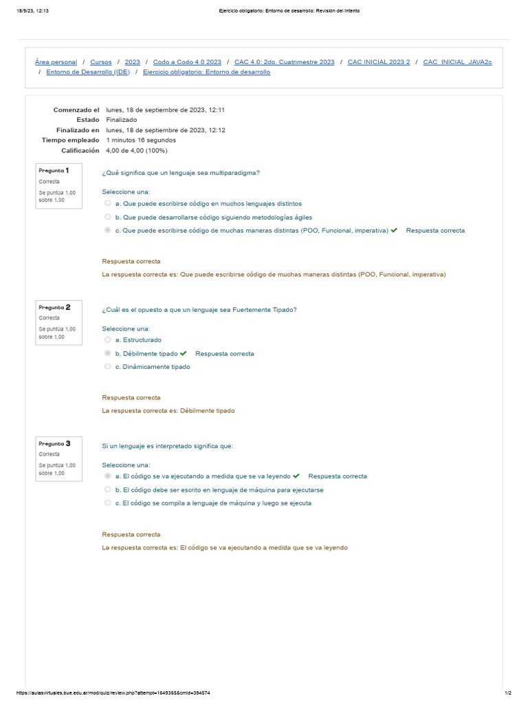 Ejercicio obligatorio_ Entorno de desarrollo_ Revisión del intento | PDF | Lenguaje de ...