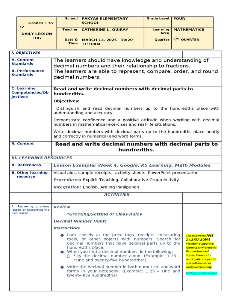 Q4 MATH 4 WEEK 4-Cathy PMES | PDF | Literacy | Teaching Method