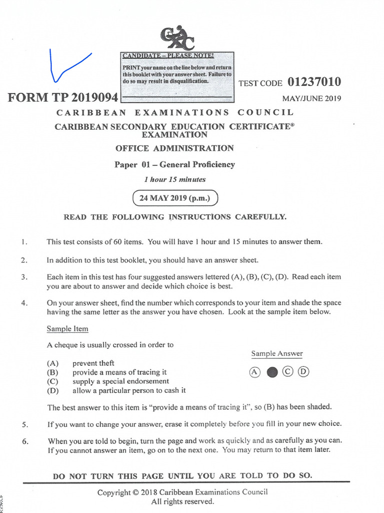 CSEC Office Administration P1 2019 MJ | PDF