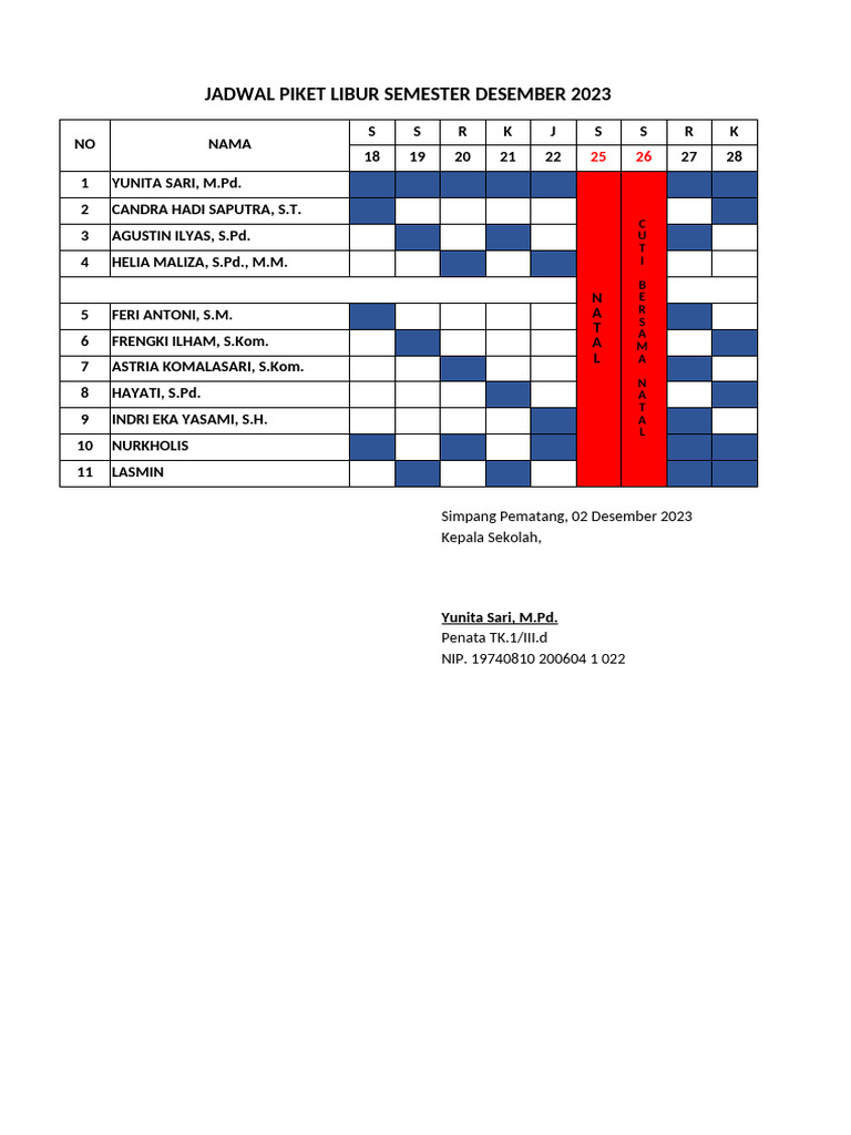 Jadwal Piket Libur | PDF