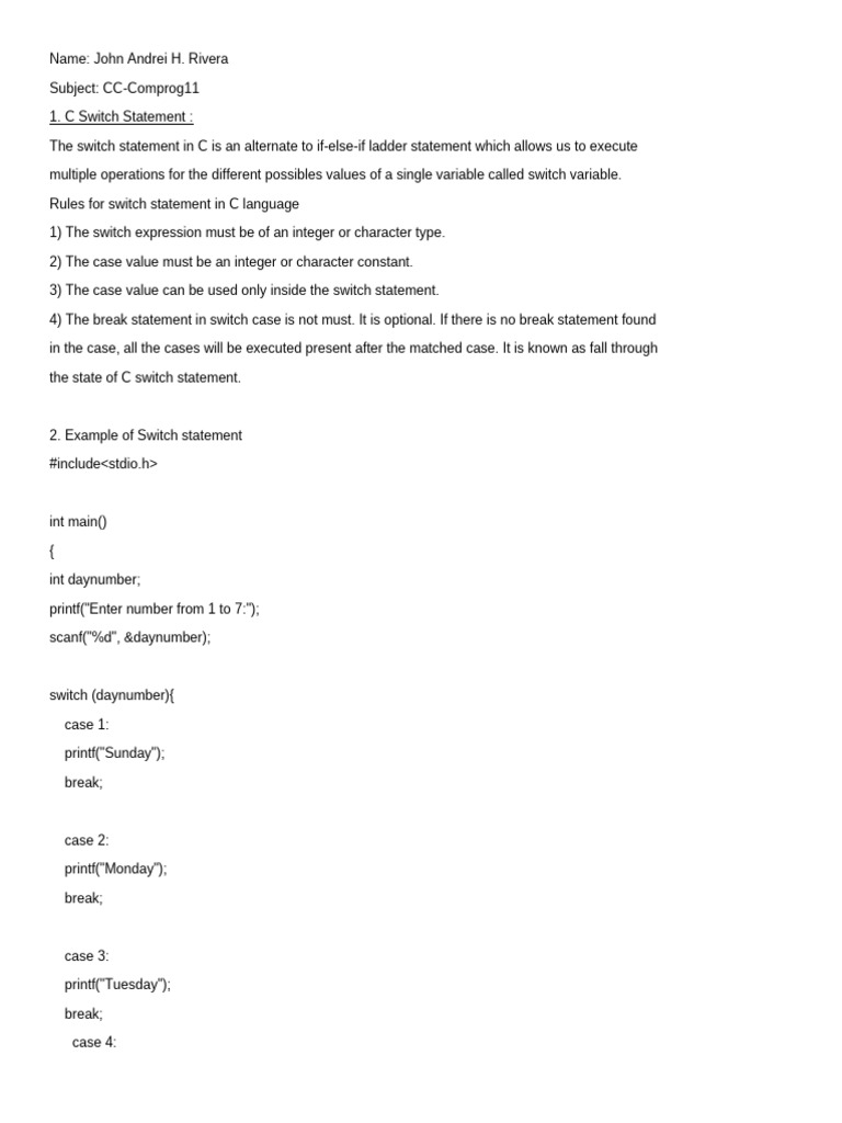 Comprog 11 Switch Statement | PDF | Software Development | Computer Programming