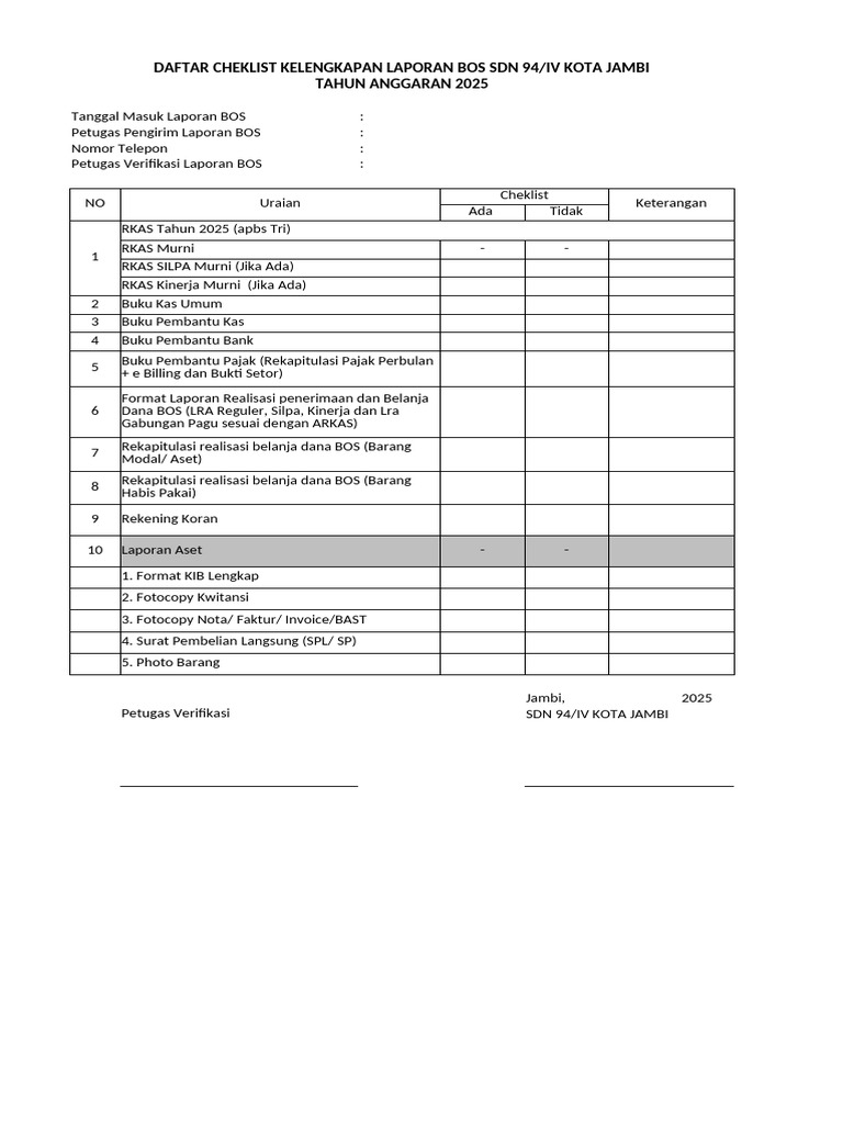 Cheklist Laporan 2025 | PDF