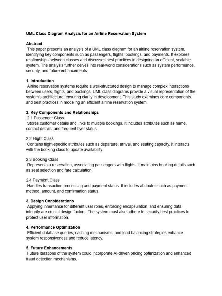UML Class Diagram Analysis For An Airline Reservation System | PDF