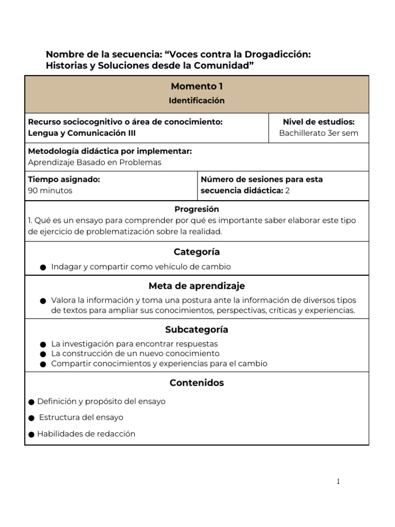 Lyc3-S3-Plantilla-Secuencia PEC | PDF | Ensayos | La dependencia de sustancias
