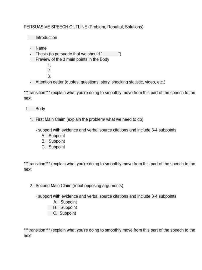 PERSUASIVE SPEECH OUTLINE | PDF
