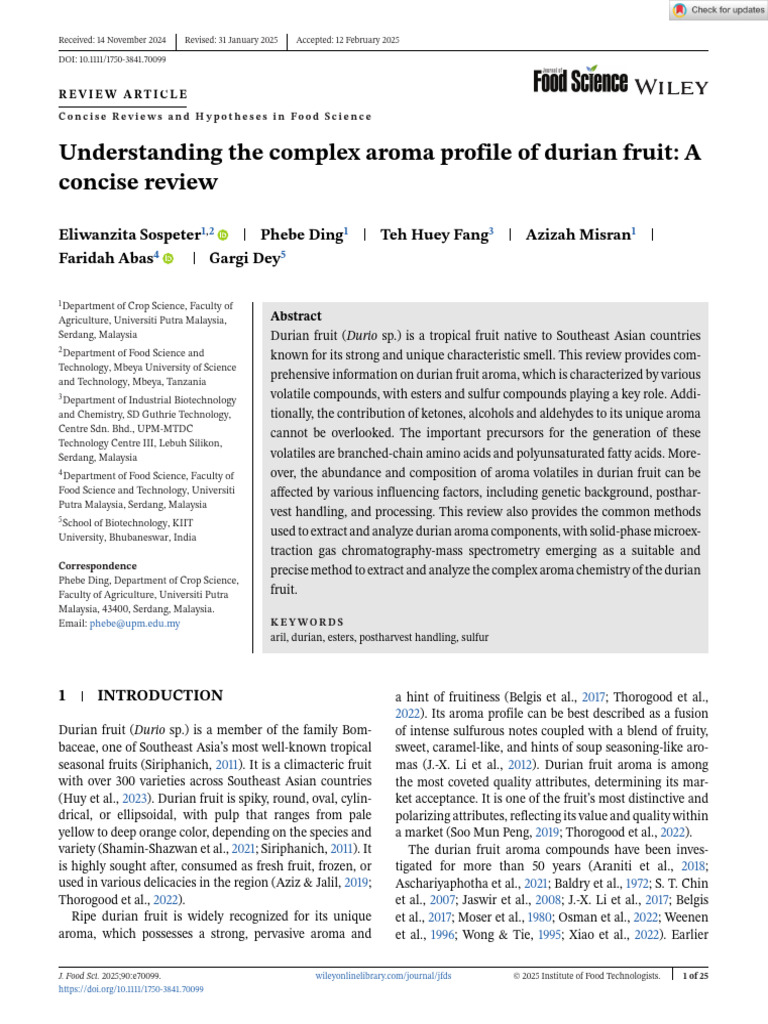 Journal of Food Science - 2025 - Sospeter - Understanding The Complex Aroma Profile of Durian ...