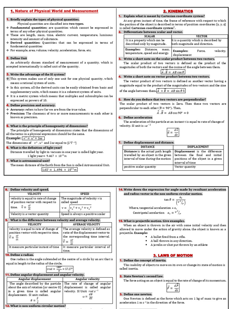 11 Physics Two Mark Em | PDF | Rotation Around A Fixed Axis | Force