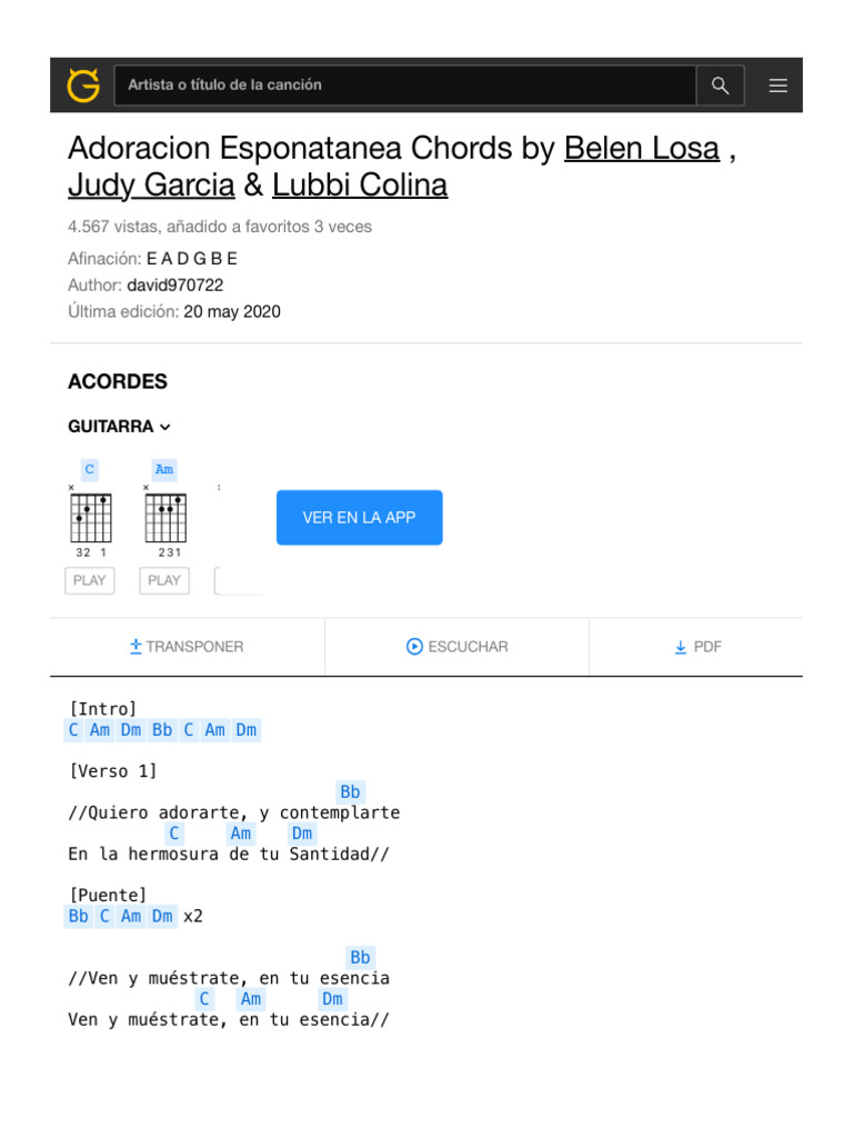 ADORACION ESPONATANEA ACORDES Por Belen Losa, Judy Garcia & Lubbi Colina @ | PDF
