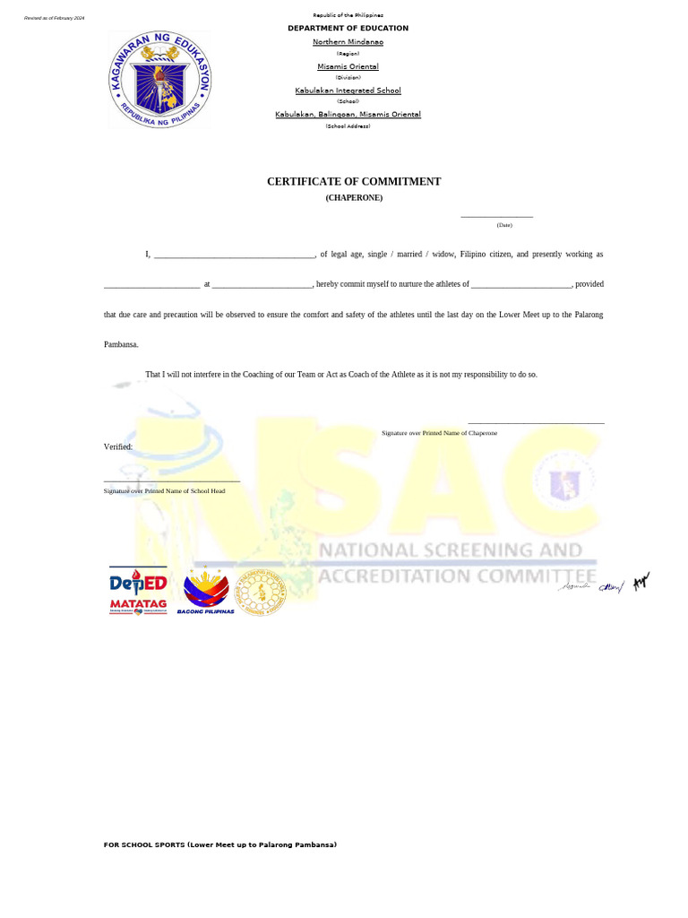 Commitment_Chaperones_v2024 | PDF | Philippines