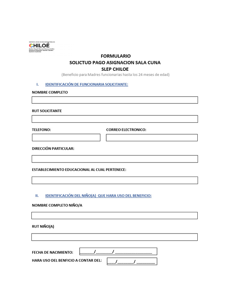 Formulario Solicitud Asignacion de Sala Cuna | PDF