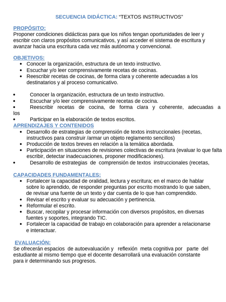 SECUENCIA DIDÁCTICA Texto Instructivo | PDF | Aprendizaje