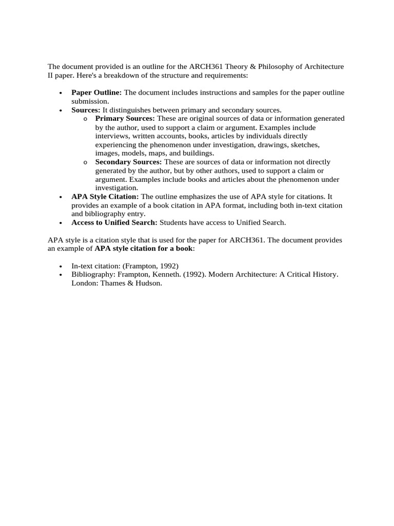 ARCH361 Paper Outline & APA Citation Guide | PDF