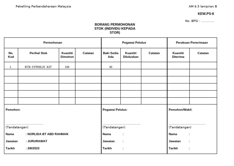 Kew.ps 8 Borang Permohonan Stok Individu Kepada Stor | PDF