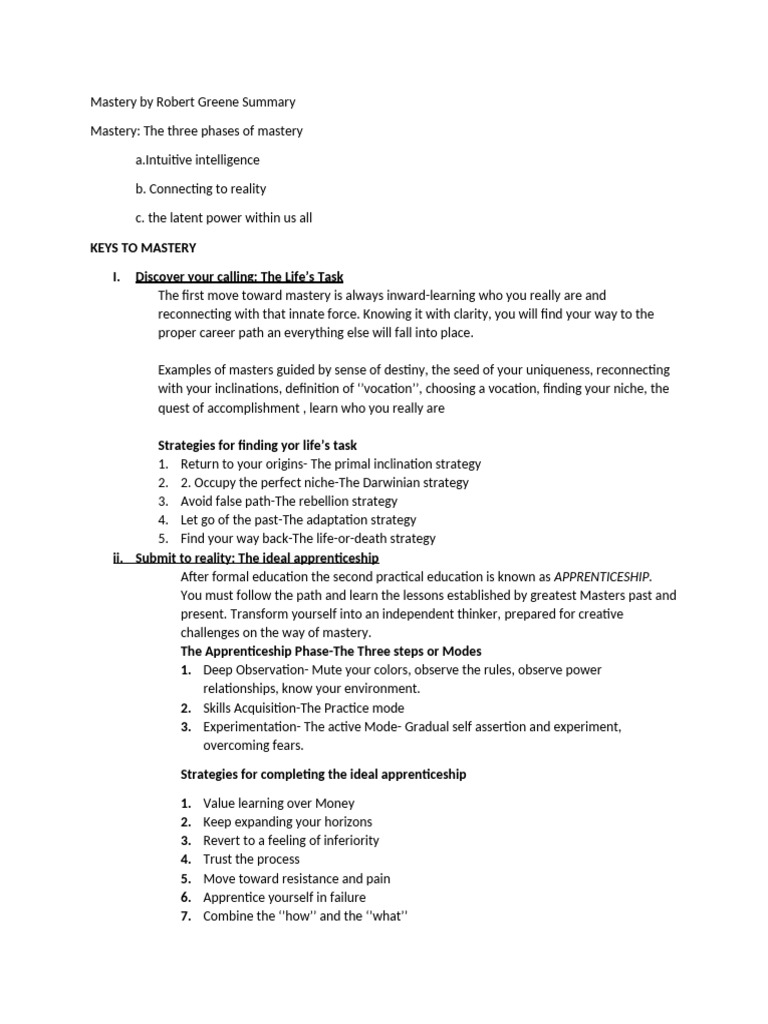 Mastery by Robert Greene Summary | PDF | Apprenticeship | Skill