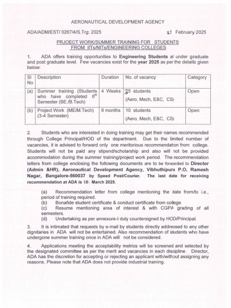 Summer Training & Project Work Advertisement | PDF